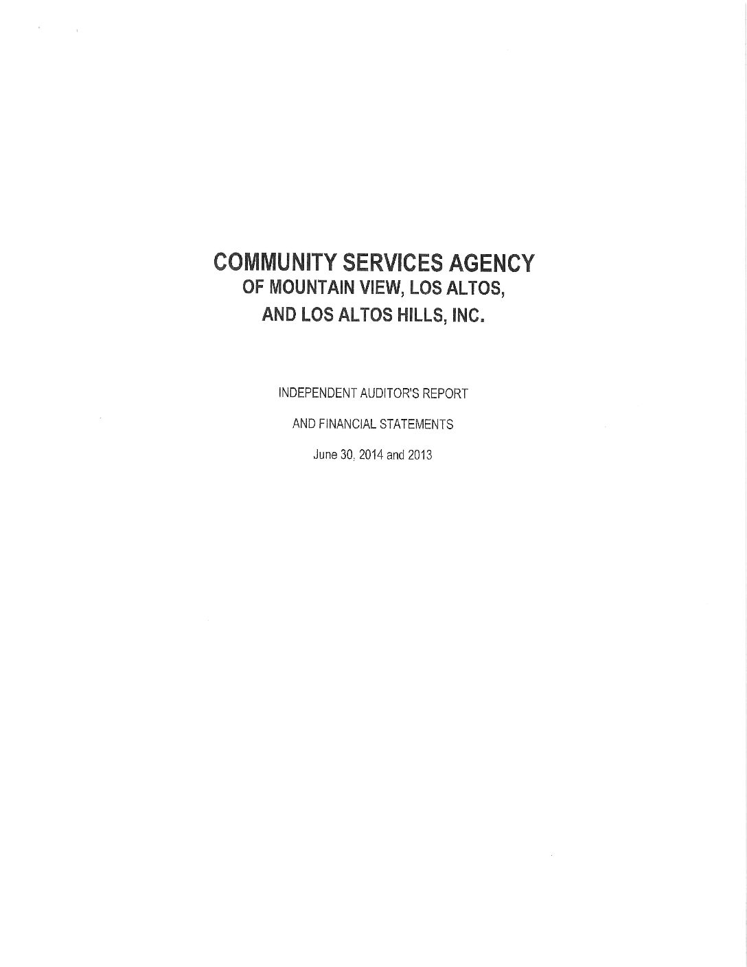 2014+CSA+audit | Community Services Agency of Los Altos and Mountain View